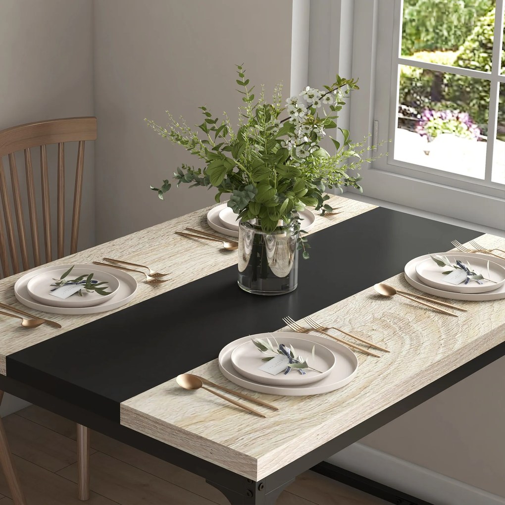 HOMCOM Jídelní stůl pro 6 osob v průmyslovém stylu, černý kov a dřevo, rozměry 120D x 89Š x 75,5V cm