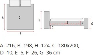 Postel ASPEN 180x200 šedá/dub polstrování č.23