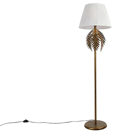 Vintage stojací lampa zlatá se skládaným odstínem bílá 45 cm - Botanica