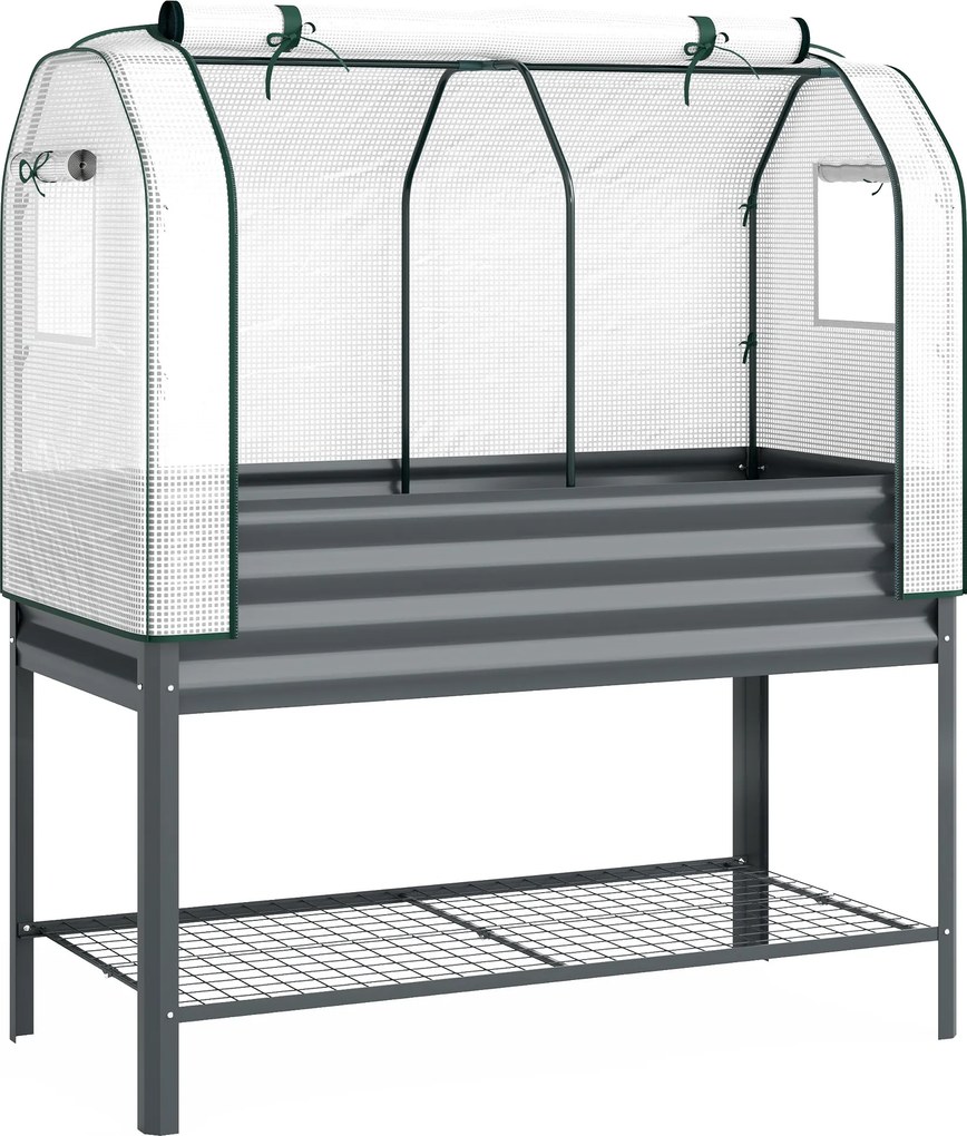 Vyvýšený záhon s kovovým chladicím rámem Box na sázení se skleníkovým úložným prostorem, Vyvýšený 120 x 55 x 140 cm