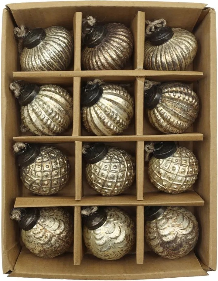 Sada 12 ks skleněných vánočních baněk ChicAnt champagne antik - Ø 5,5*6 cm