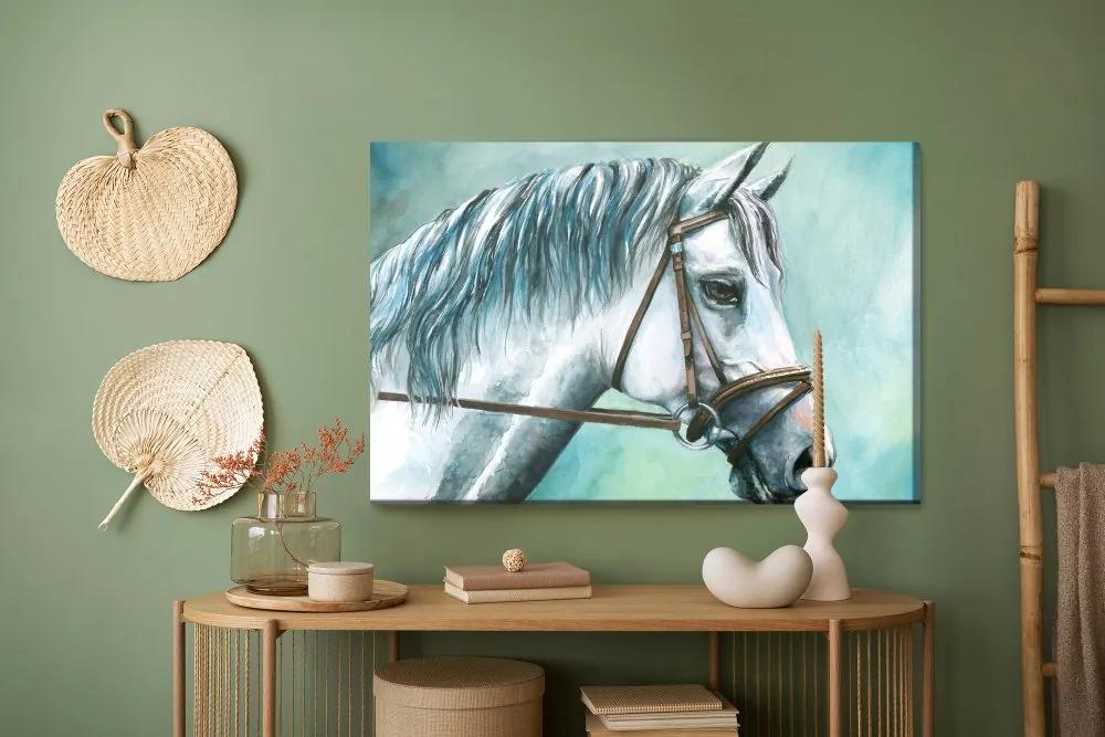 Obraz Bílý Kůň Jak Maloval Nedostatek Nedostatek Plátno Canvas 100x70