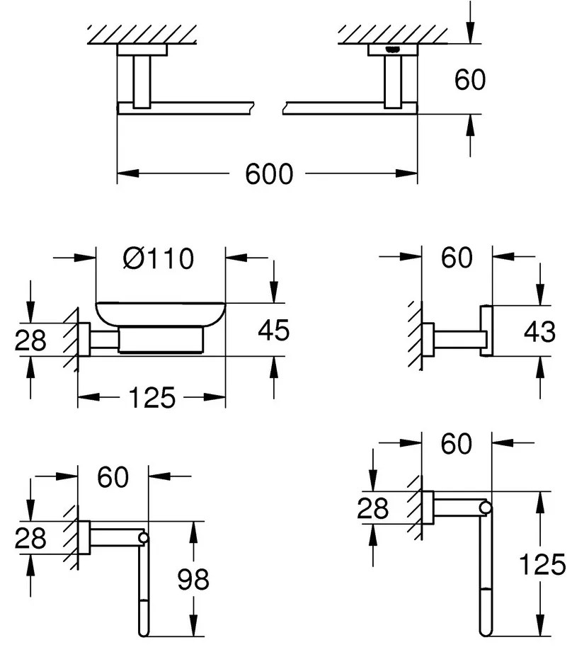 Grohe Essentials Cube - Sada doplňků do koupelny 5 v 1, chrom 40758001