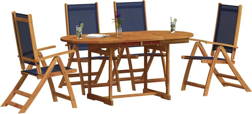5dílný zahradní jídelní set masivní akáciové dřevo a textilen 3279308