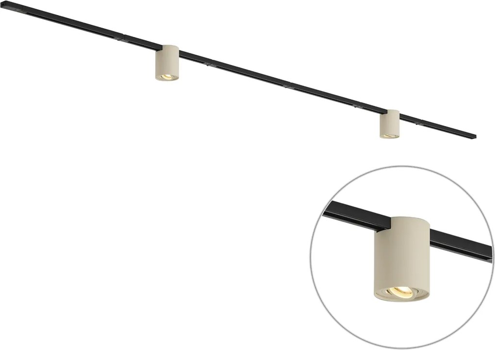 Modern Track Lighting System Black with 2 Beige Spotlights 1-Phase - Iconic Rondoo Up