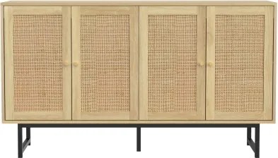 Aosom Komoda s ratanovým proplétáním, 4 dveře, nastavitelná police, kovové nohy, 140 x 39,5 x 80 cm, přírodní barva