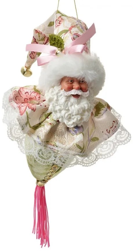 Závěsná dekorace Santa s květovaným oblekem - 8*8*35 cm