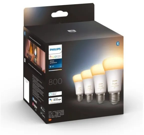 SADA 4xLED Stmívatelná žárovka Philips Hue WHITE AMBIANCE E27/6W/230V 2200-6500K