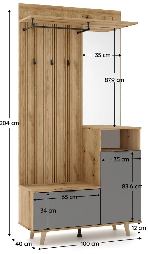 Kondela Předsíňová sestava, dub evoke/grafit, NODRI