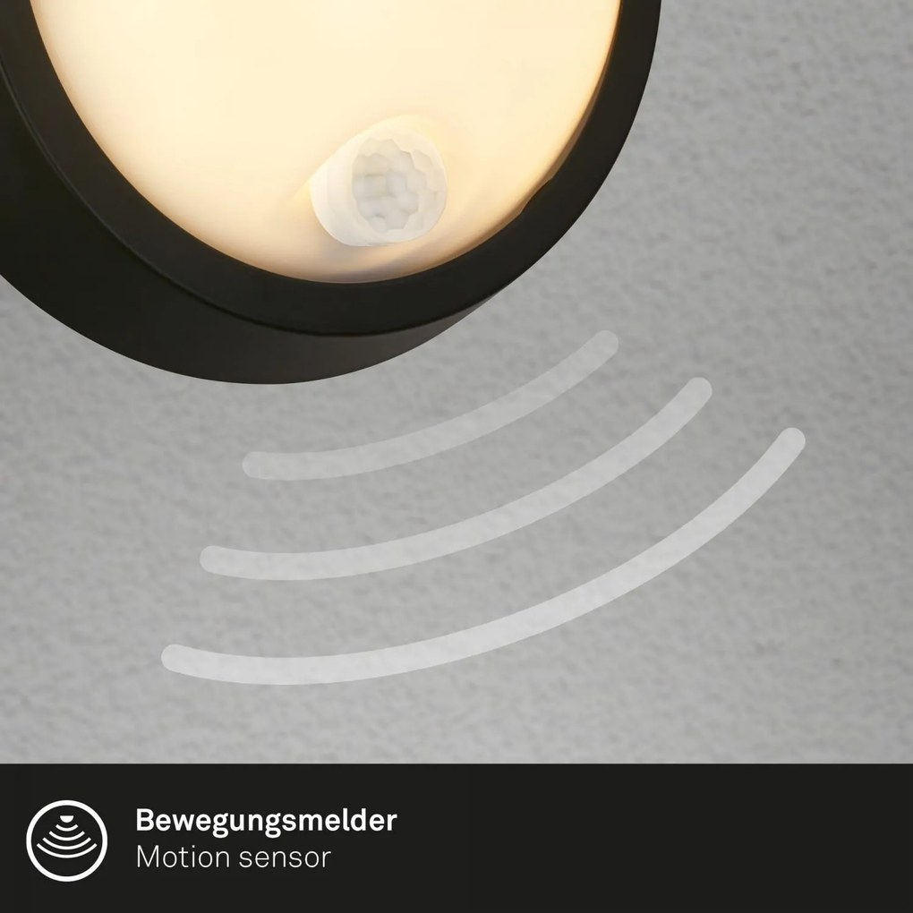 BRI 3785015 Puni LED venkovní nástěnné svítidlo, pohybové čidlo, soumrakový senzor, nabíjecí, černá - BRILONER