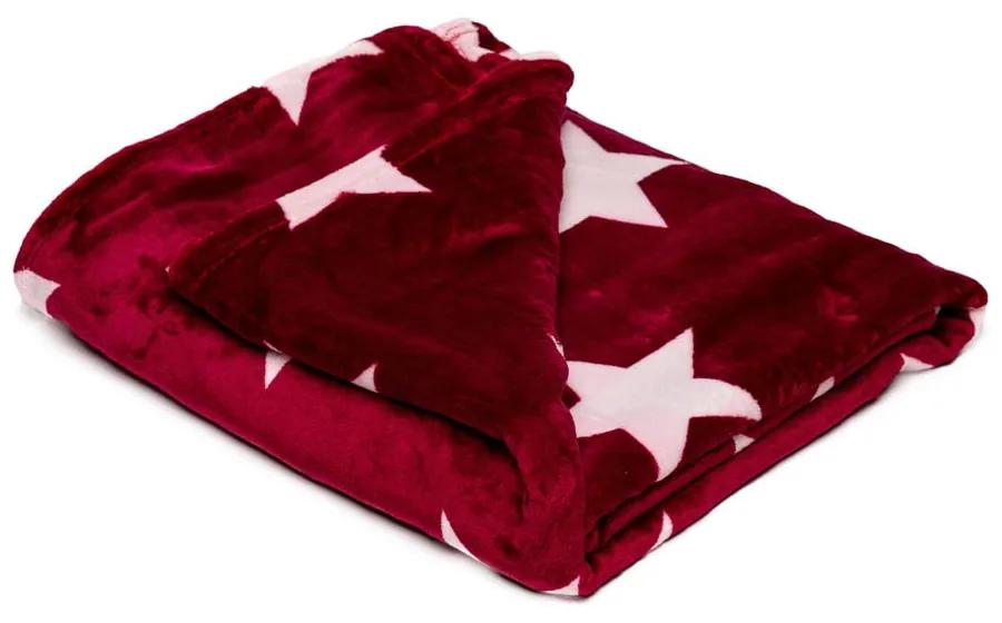 Vínově červená mikroplyšová deka My House Stars, 150 x 200 cm | BIANO