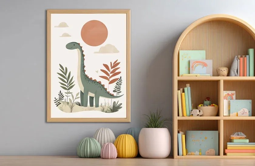 Dinosauří dobrodruh - obraz - Přátelský dinosaurus v přírodě 73 - A2 – 420 × 594 mm - 459 Kč