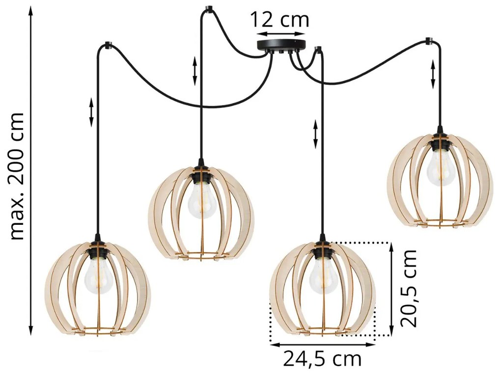 Závěsné svítidlo Timber Spider 9, 4x dřevěné stínítko