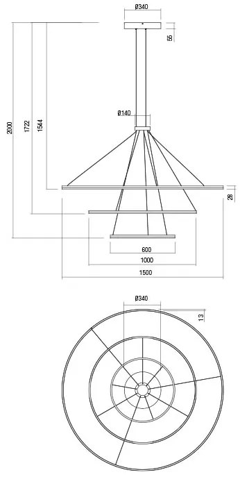 Redo group Redo Orbit direct, závěsné kruhové svítidlo, 186W LED 3000K stmívatelné TRIAC , bronz, prům. 60+100+150cm