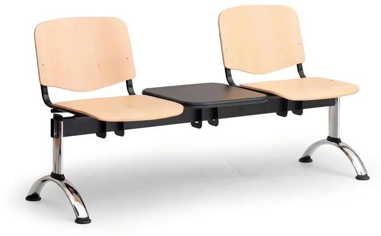 EUROSEAT Dřevěná lavice do čekáren ISO, 2-sedák + stolek, chrom nohy
