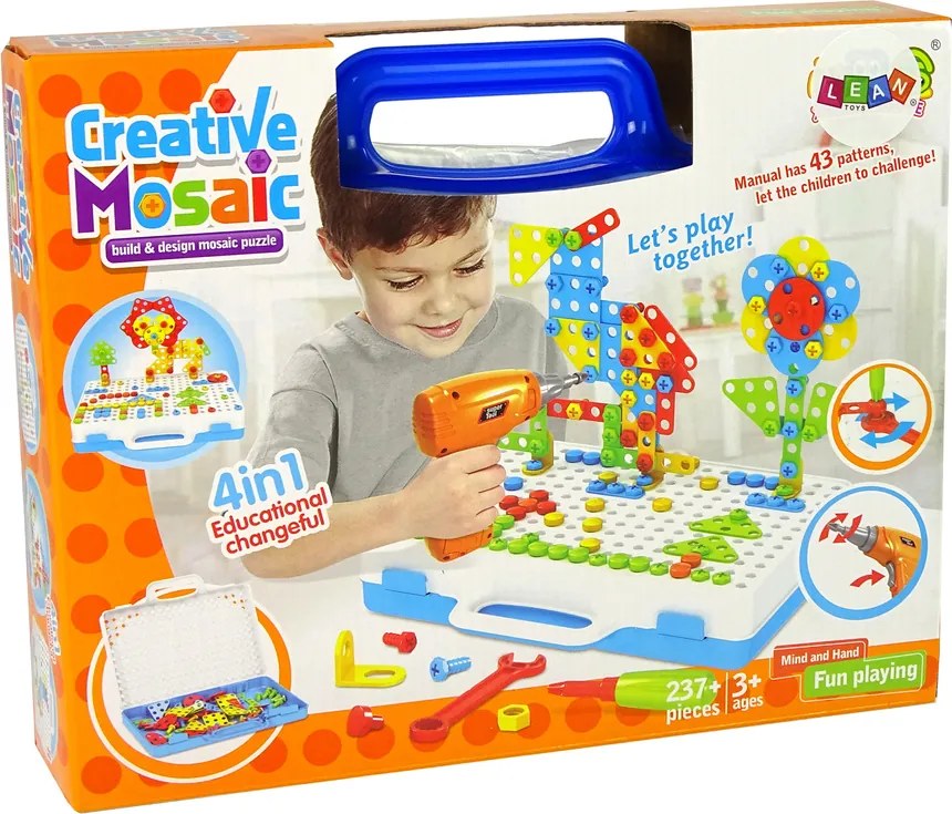 LEAN Toys Kreativní mozaikové puzzle 4v1 se šroubovákem 237 dílků