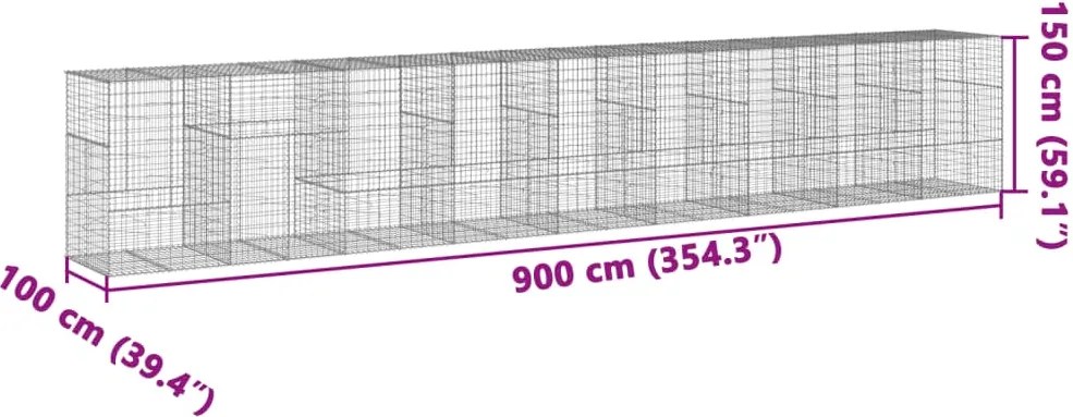 Gabionový koš s víkem 900 x 100 x 150 cm pozinkované železo 3295221