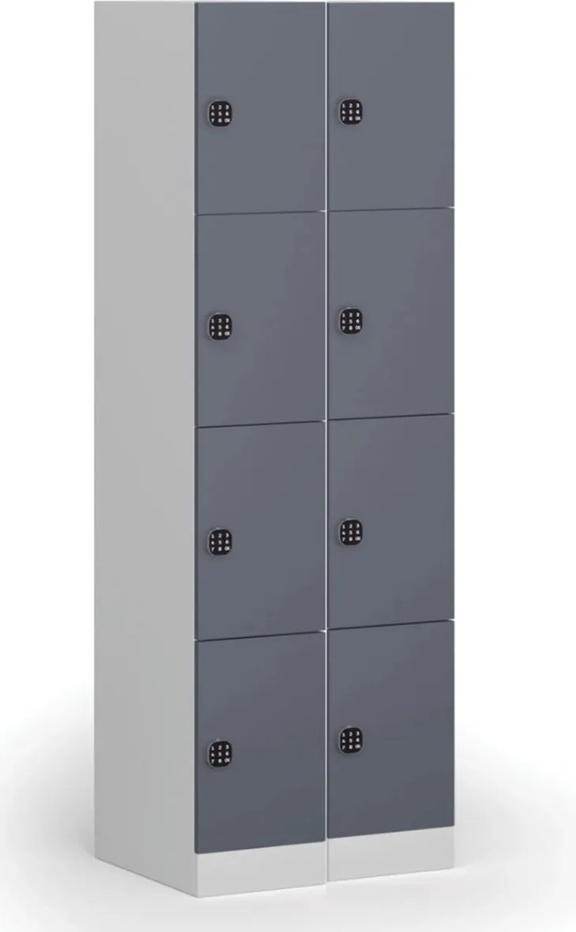 Šatní skříňka S1 s úložnými boxy, 4 boxy, 1850 x 300 x 500 mm, kódový zámek, béžové dveře