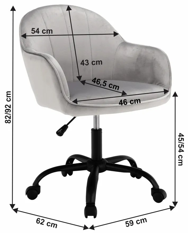 Kancelářské křeslo ALORIA - látka Velvet, šedá / černá