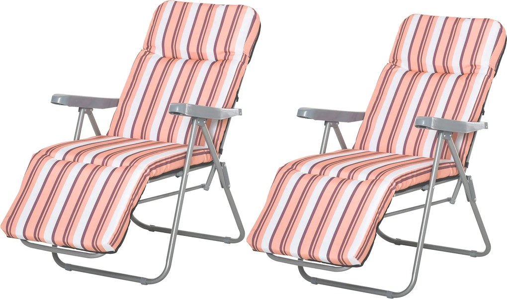 Outsunny Sada 2 Skládacích Lehátků Zahradní Lehátka s Polstrovaným Polštářem 5-Polohová Nastavitelná Opěrka a Opěrka nohou 60x75x65-102 cm Oranžové Pr