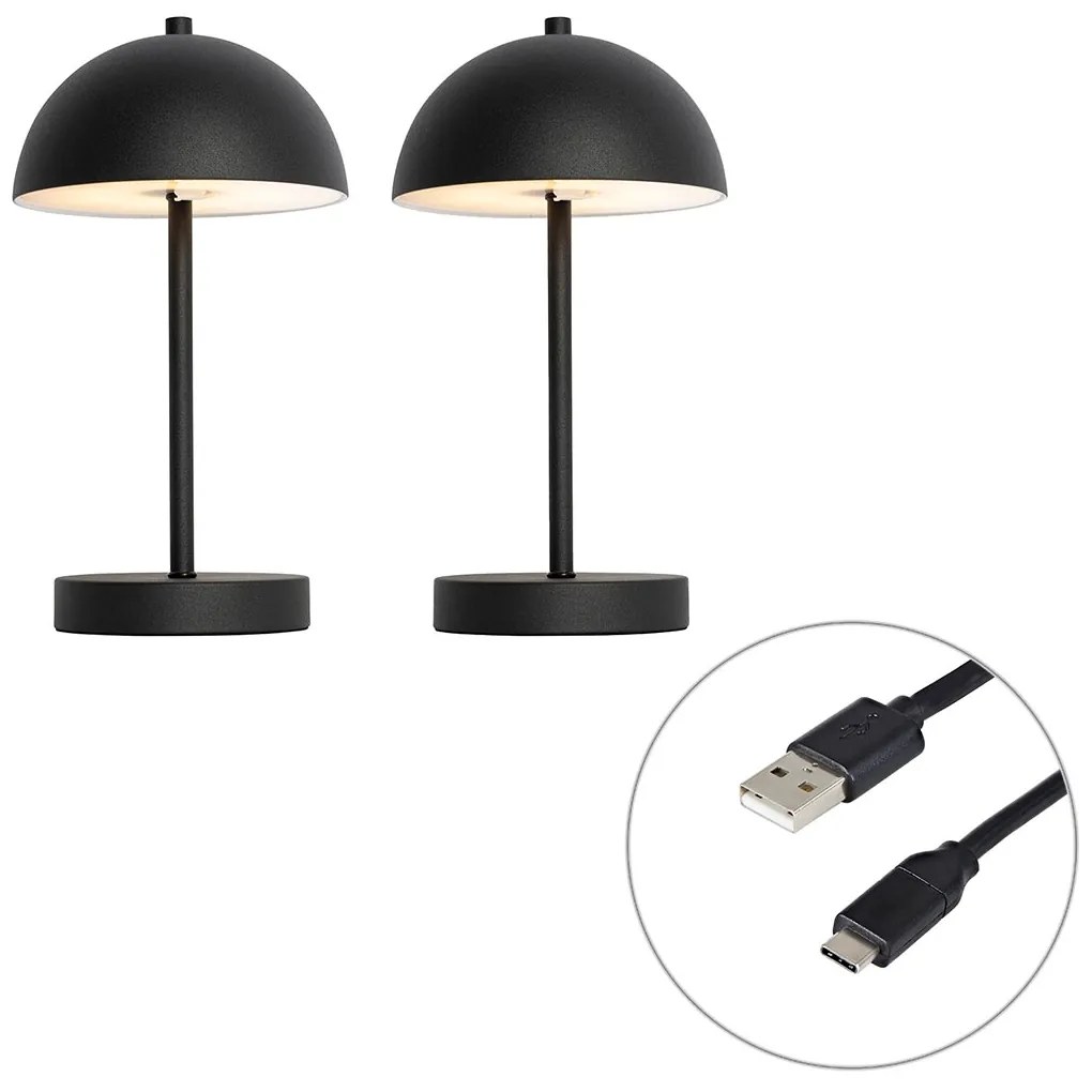 Sada 2 venkovních stolních lamp houba černá dobíjecí - Keira Biano.cz