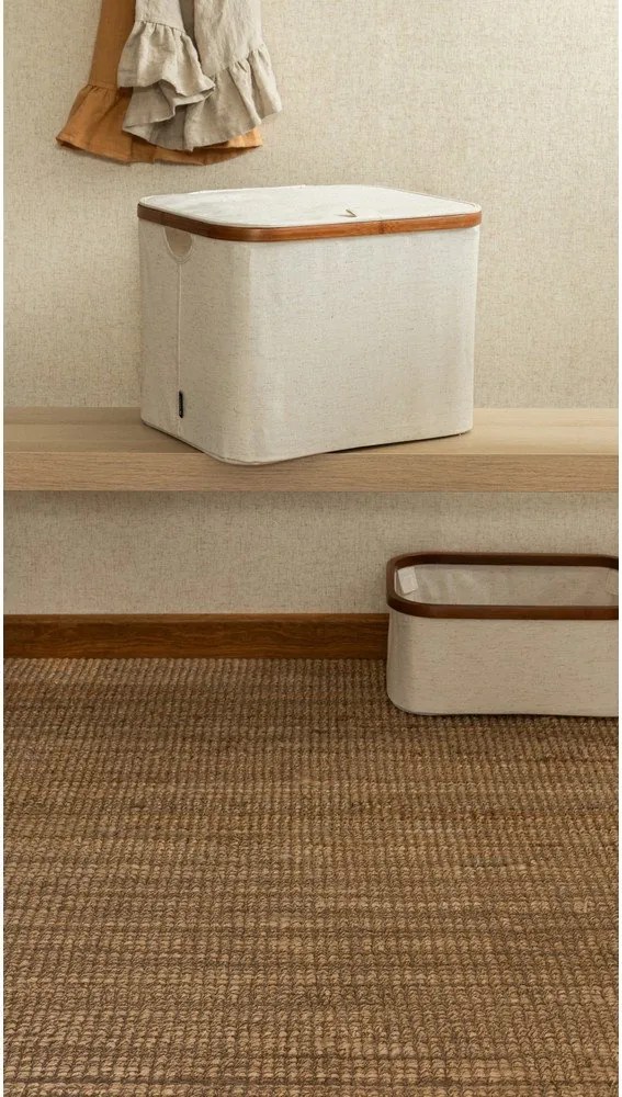 Krémový látkový úložný box s víkem 40,5x33x30 cm Bamboo/Linen – Bigso