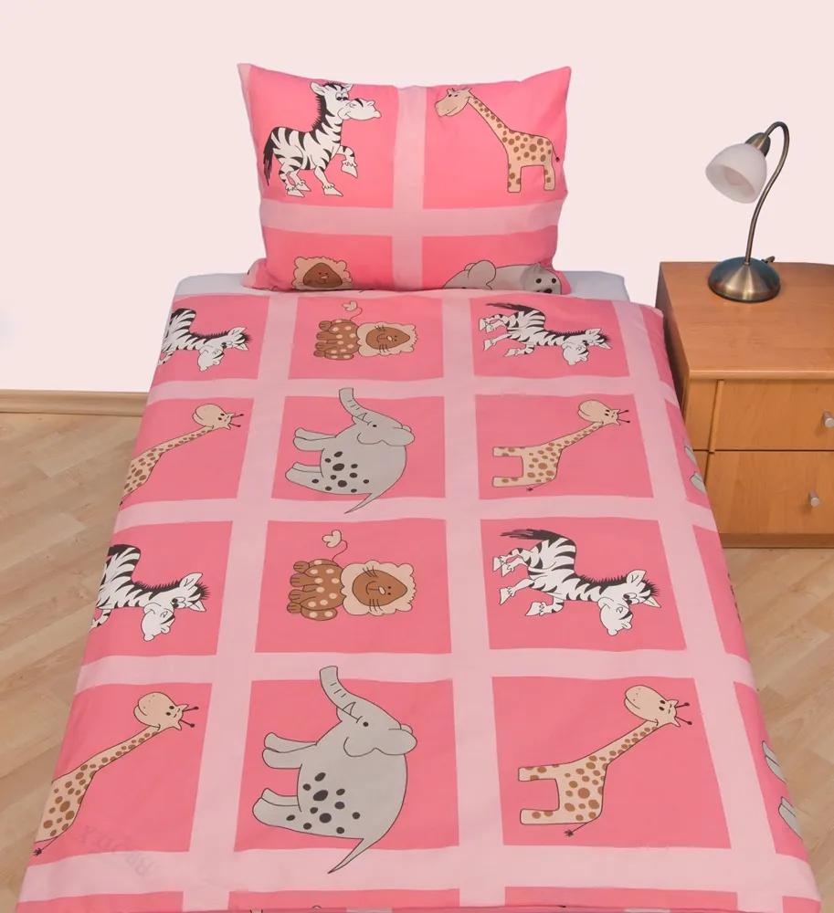 Brotex Povlečení dětské bavlna velká postel Safari růžové, Výběr zapínání: zipový uzávěr