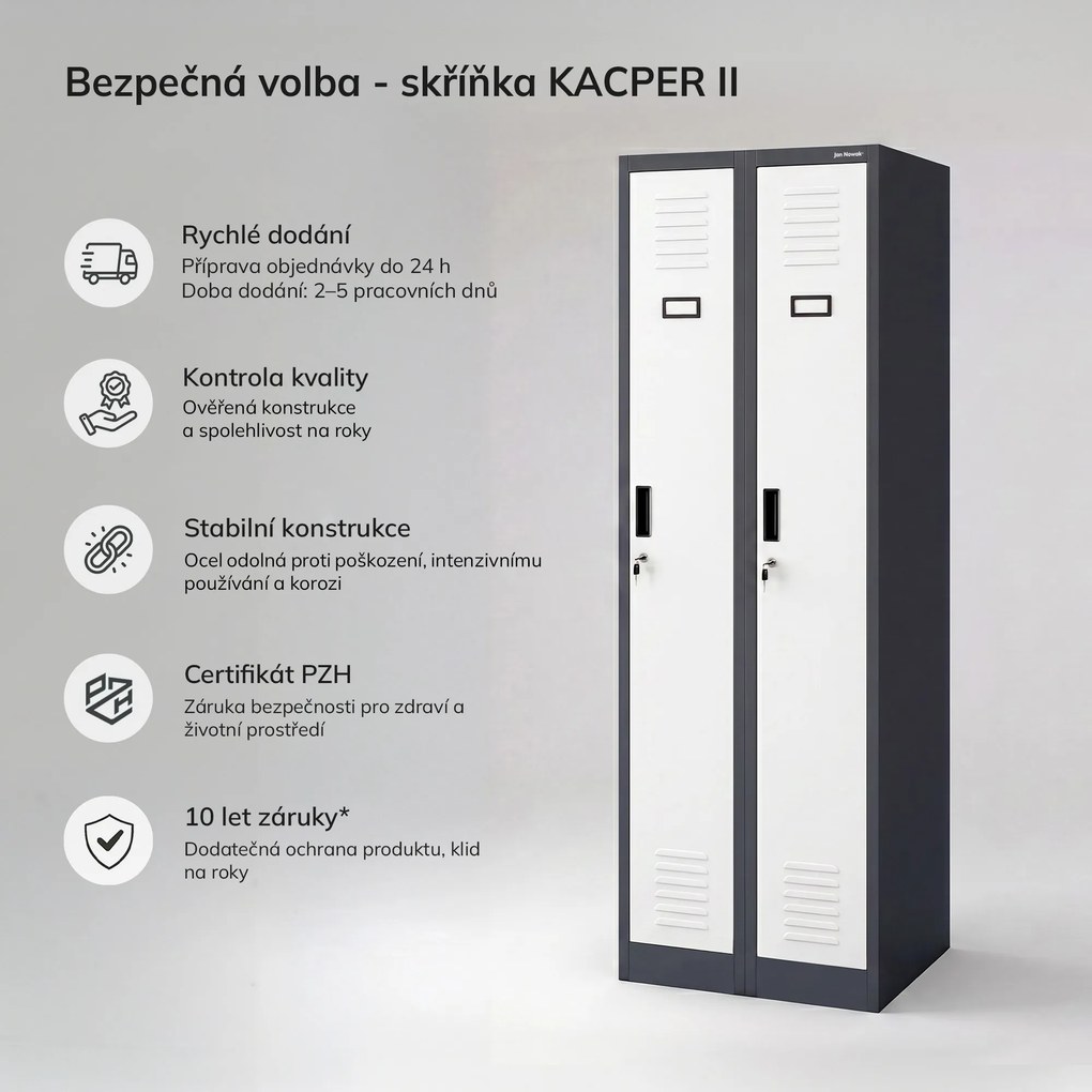Dvoukomorová zaměstnanecká skříňka antracitově bílá: KACPER II, 600 x 1800 x 500 mm