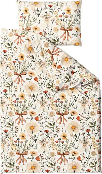 Polybavlněné povlečení FLORAL RIBBON POLY krémové Rozměr povlečení: 70 x 90 cm | 140 x 200 cm