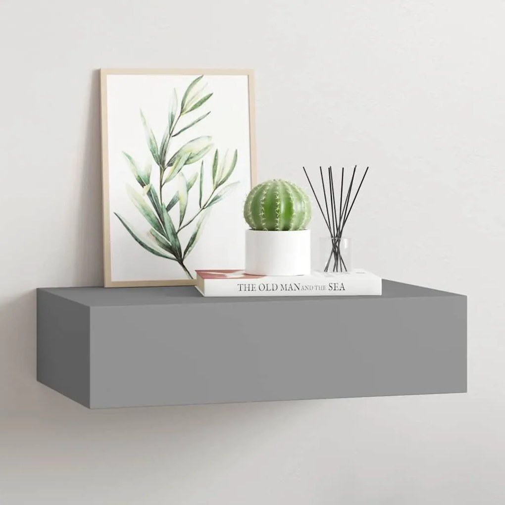 Nástěnná police se zásuvkou šedá 40 x 23,5 x 10 cm MDF 330245