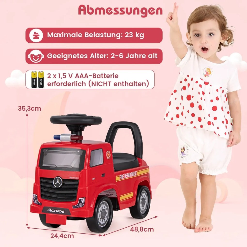 Costway Mercedes Benz pojízdné auto tlačné auto s úložným prostorem hasičská
