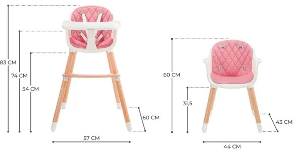 KINDERKRAFT - Dětská jídelní židle 2v1 SIENNA buk/růžová
