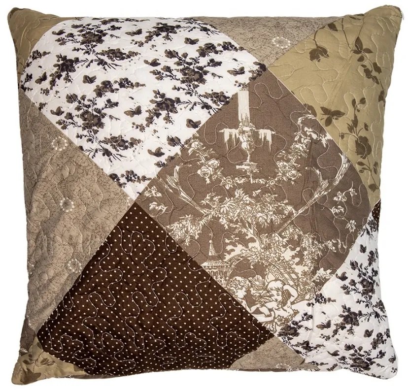 Hnědý povlak na polštář s květy Patchwork - 40*40 cm