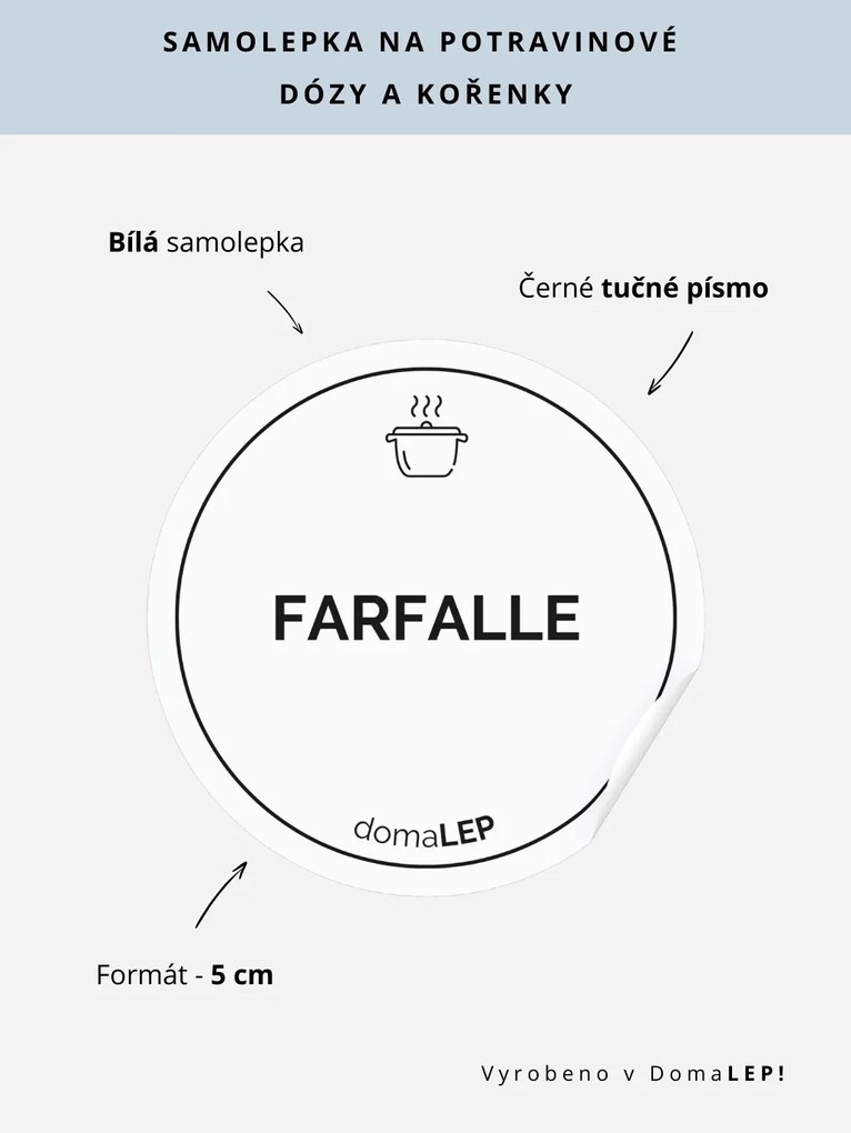 FARFALLE  – bílá samolepka na dózu, tučné písmo, 5 cm | DomaLEP