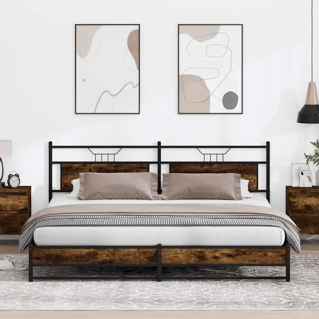 Kovový rám postele bez matrace kouřový dub 193 x 203 cm 3325111