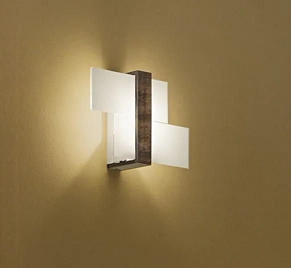 Linea Light 90228 Triad, italské moderní svítidlo, 1x20W, bílé sklo v kombinaci se dřevem, 35x22cm