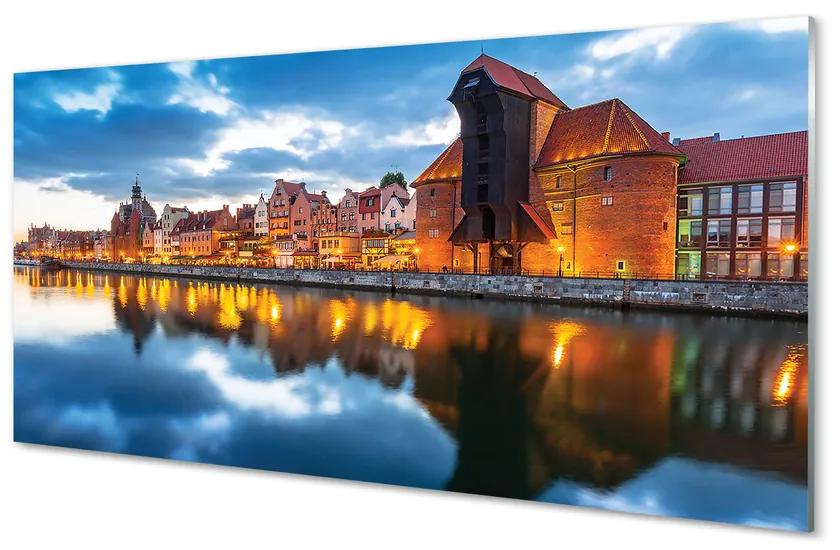 akrylový obraz Gdańsk říční budovy 140x70 cm