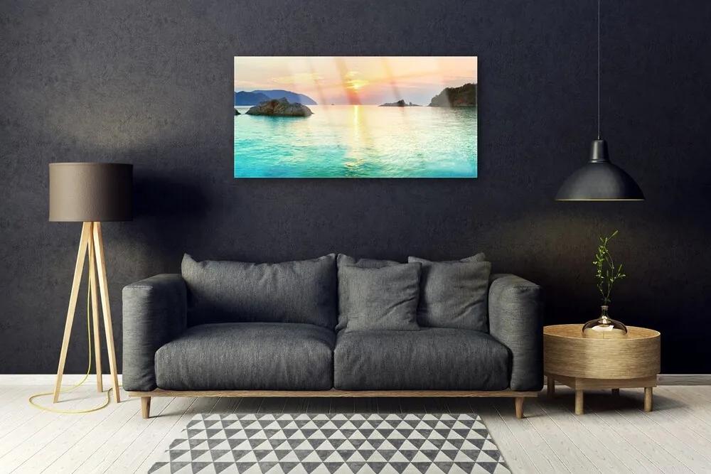 Obraz na skle Slunce Skály Moře Krajina 100x50 cm