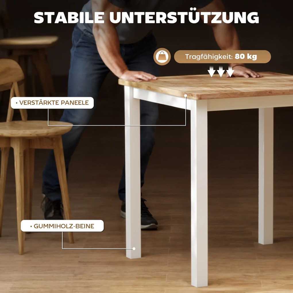 HOMCOM čtvercový jídelní stůl s dubovým dekorem, 69 × 69 cm — malý moderní stůl z dřeva gumovníku pro 2–4 osoby