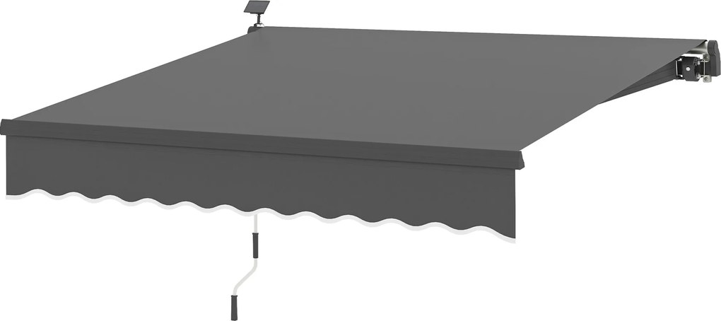 Závěsná markýza Outsunny s ručním kličkou a solárním LED osvětlením, rozkládací markýza pro ochranu před sluncem UV 50+, markýza na balkon včetně mont