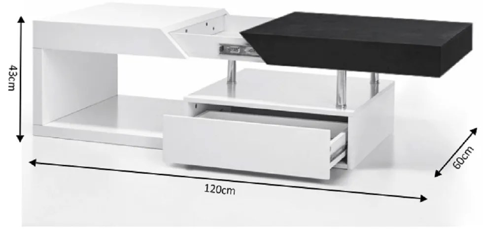 Kondela Konferenční stolek Melida, bílý lesk / šedočerná, MELIDA