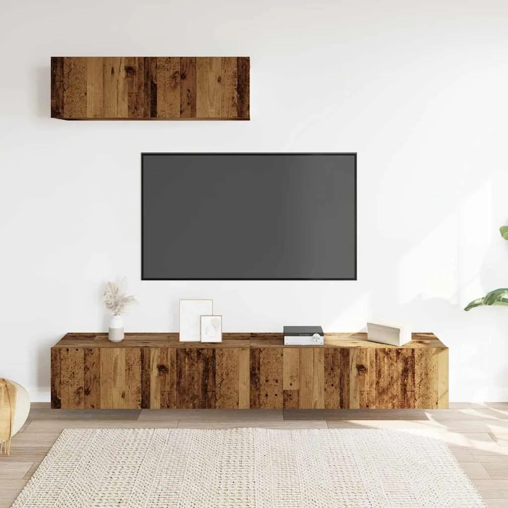 Nástěnné TV skříňky 4 ks starého dřeva 100x30x30 cm kompozit 3329007