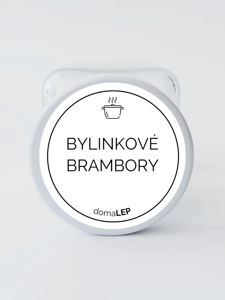 Samolepka na kořenky BYLINKOVÉ BRAMBORY bílá 5 cm základní písmo