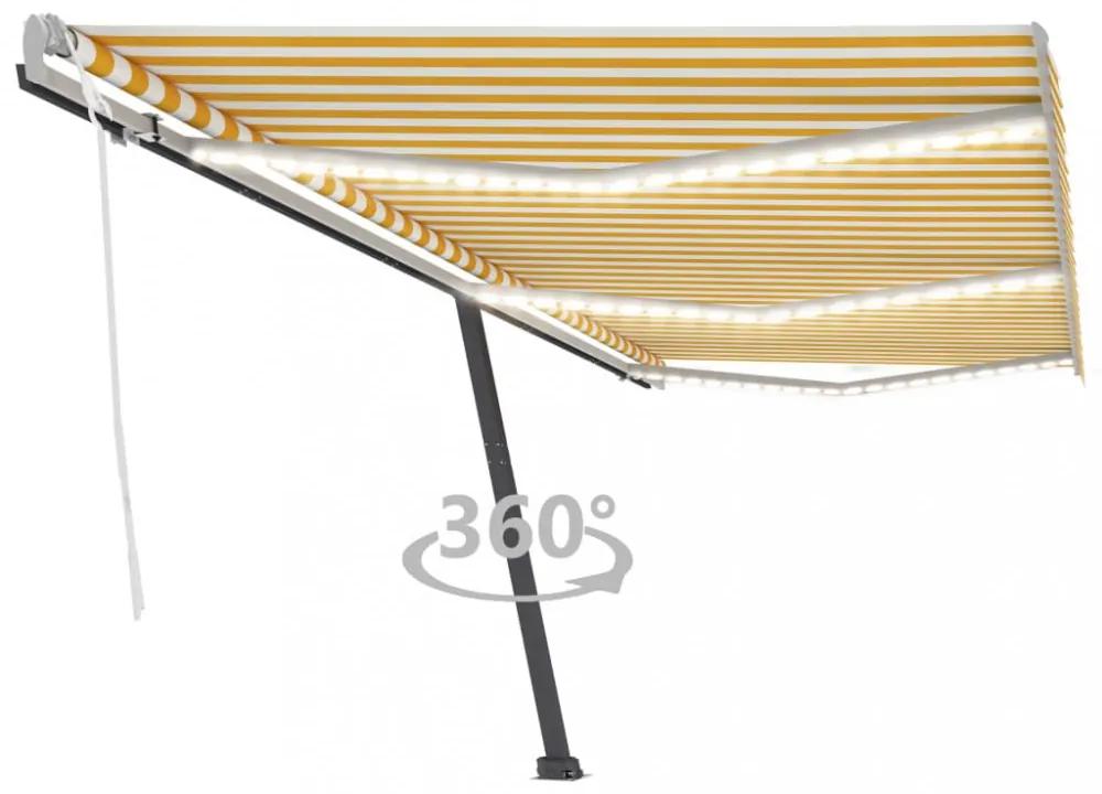 Ručně zatahovací markýza s LED světlem 450x300 cm Dekorhome Bílá / žlutá