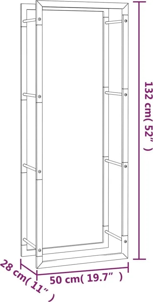 vidaXL Stojan na palivové dřevo matný 50x28x132 cm ocel [350306] Barva: Černá