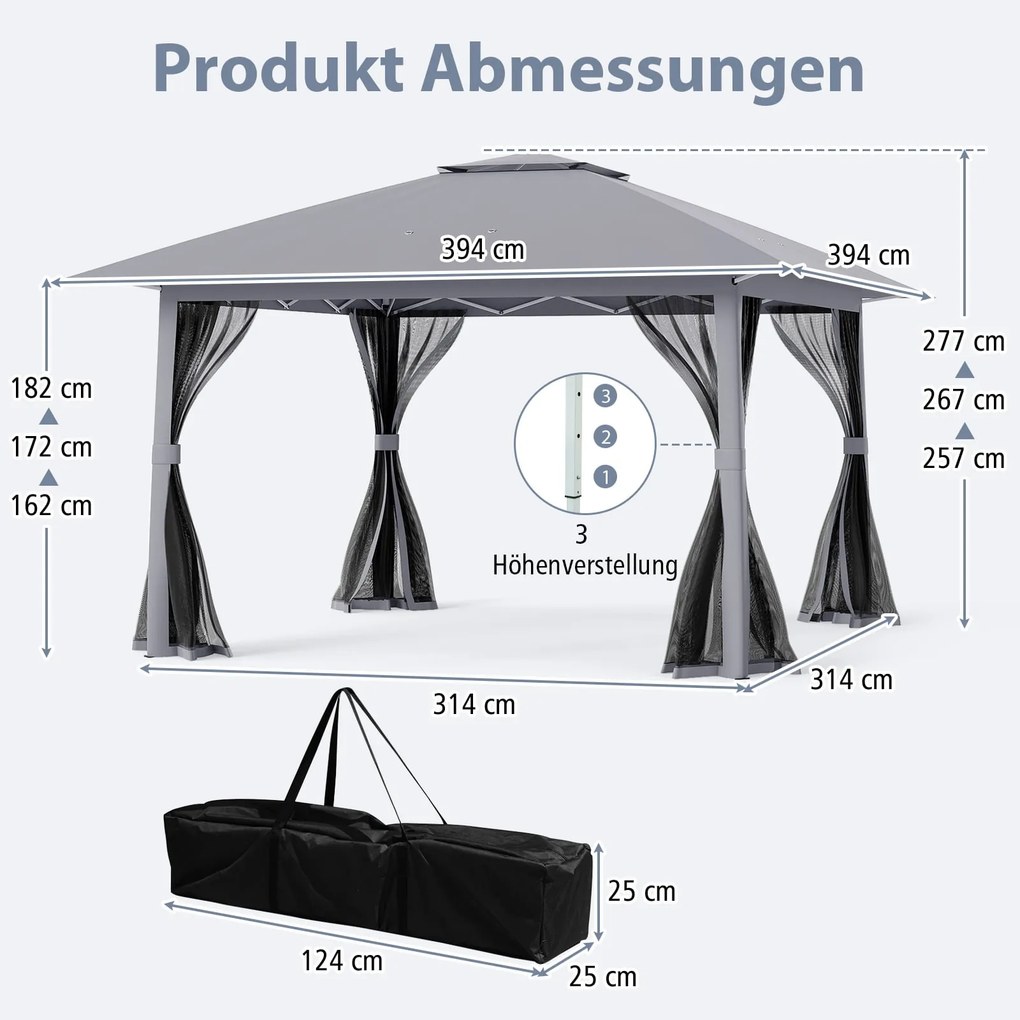 Costway Výsuvný skládací pavilon s 4 moskytiérou a zahradní pavilon s dvojitou