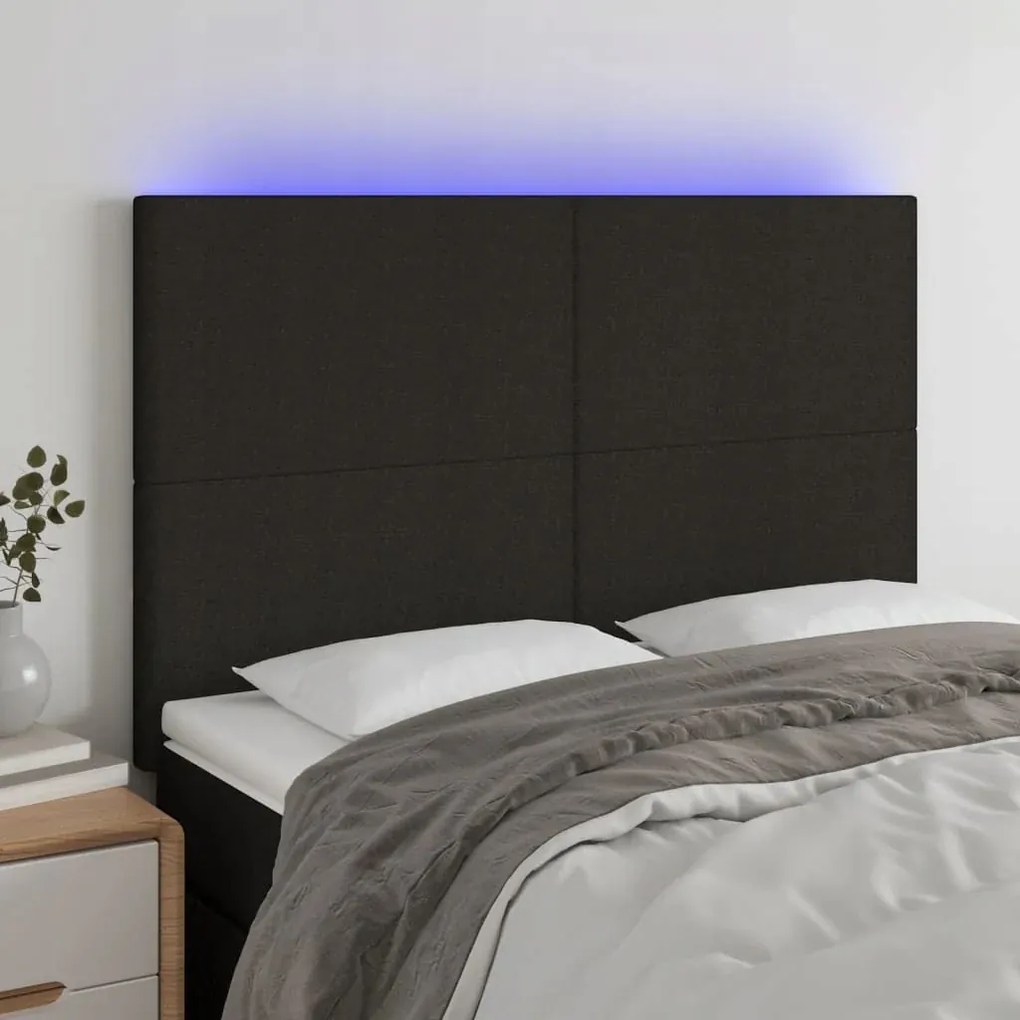 Čelo Postele S Led Světle Šedé Textil Černá 144 x 5 x 118/128 cm
