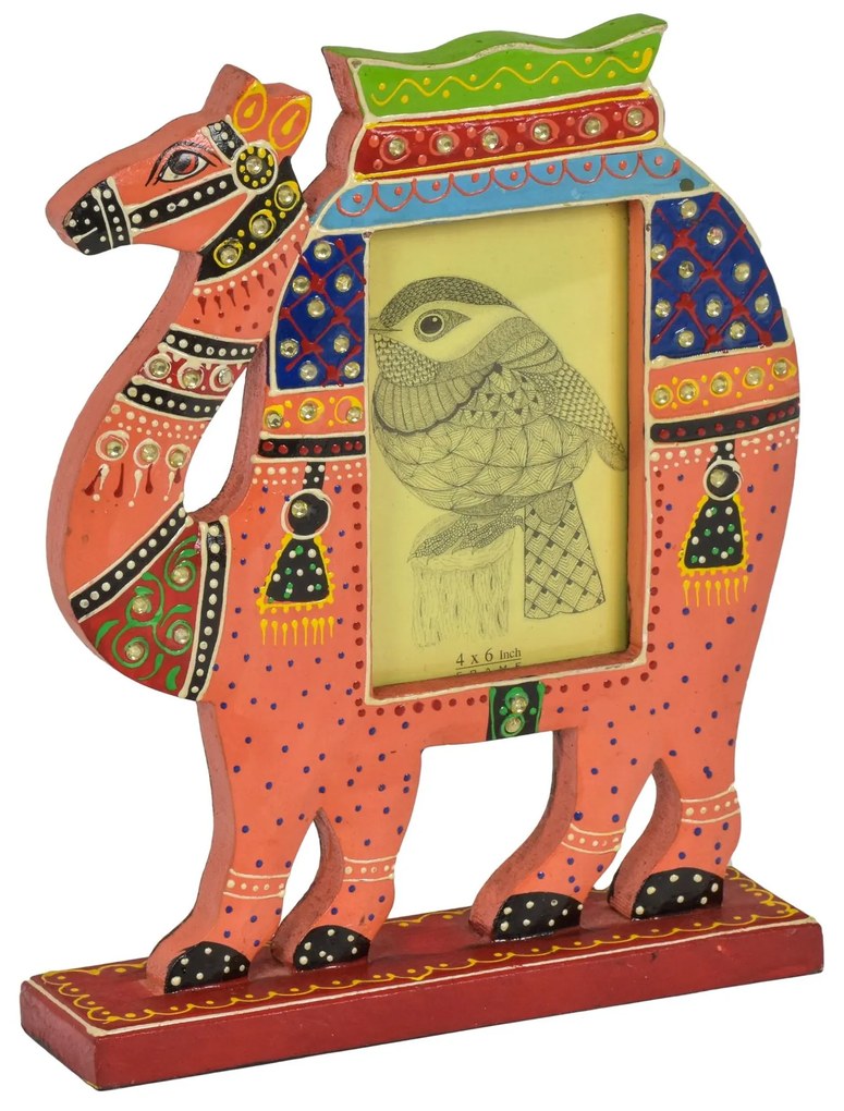 Sanu Babu Ručně malovaný dřevěný rámeček na fotografii ve tvaru velblouda, lososový