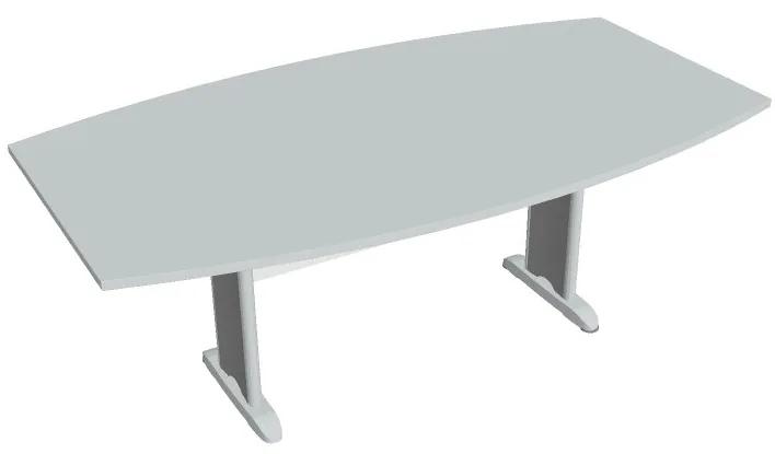 Stůl jednací sud 200 cm - Hobis Cross CJ 200 Dekor stolové desky: šedá, Dekor lamino podnože: bílá, Barva nohou: Stříbrná