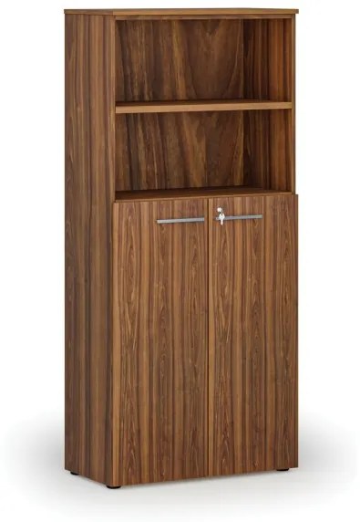 Kombinovaná kancelářská skříň PRIMO WOOD, dveře na 3 patra, 1781 x 800 x 420 mm, ořech